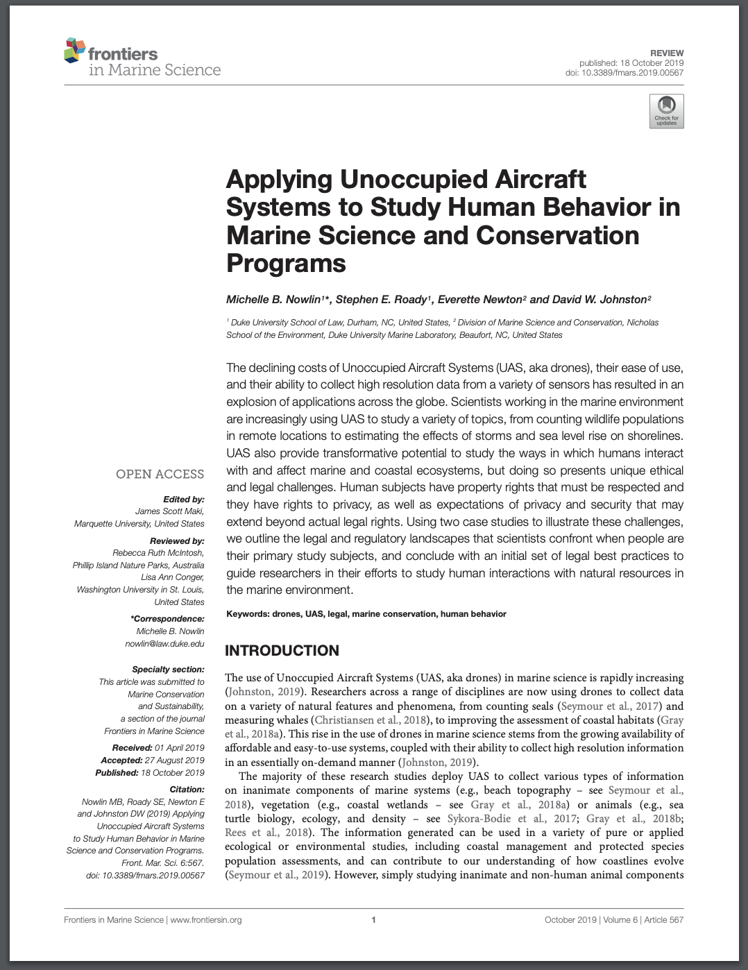 Applying Unoccupied Aircraft Systems to Study Human Behavior in Marine ...